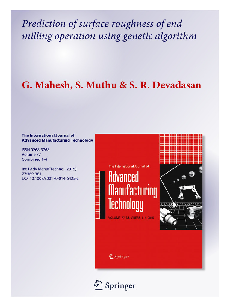 Prediction Of Surface Roughness Of End Milling Operation Using Genetic