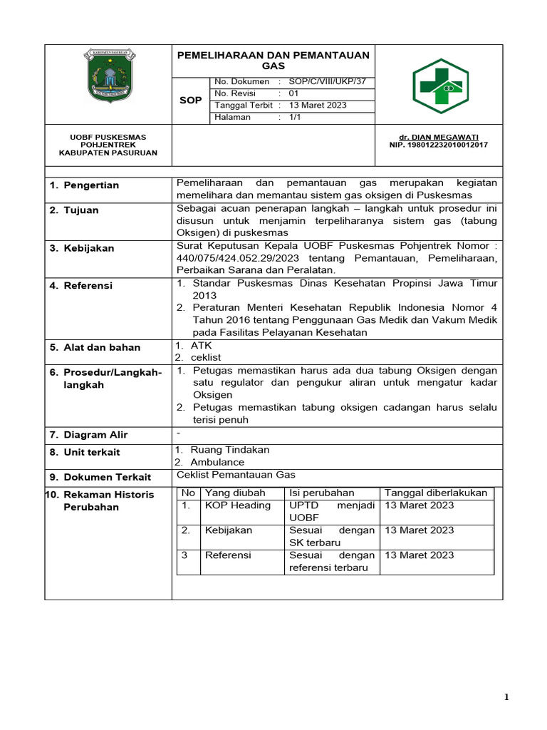 8.5.1.2 SOP (Pemeliharaan Dan Pemantauan Gas) | PDF | Sains & Matematika