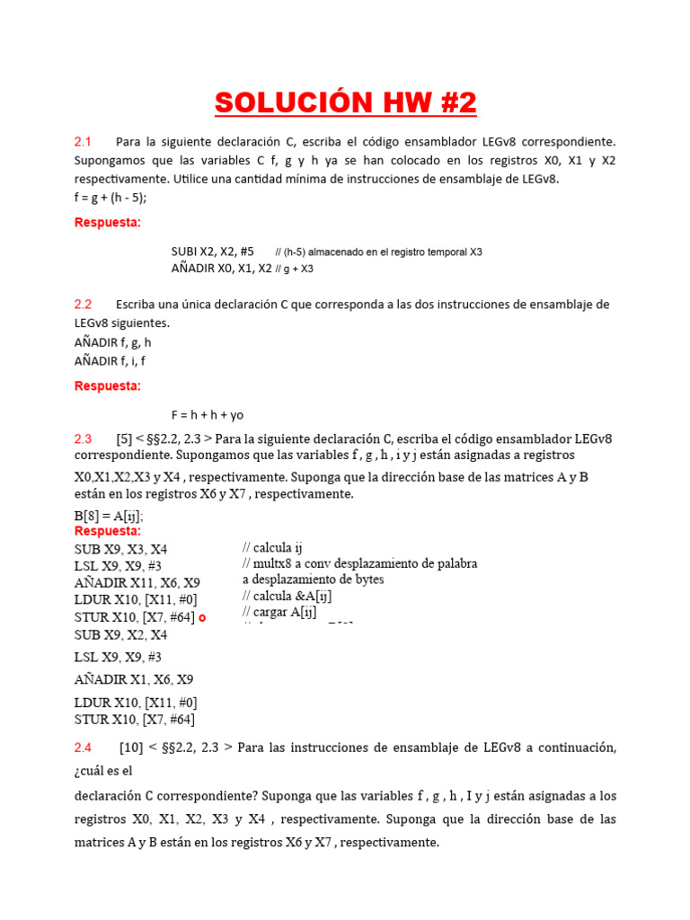 Código LEGv8 y Traducción C: Ejercicios | PDF | Tecnologías de la ...