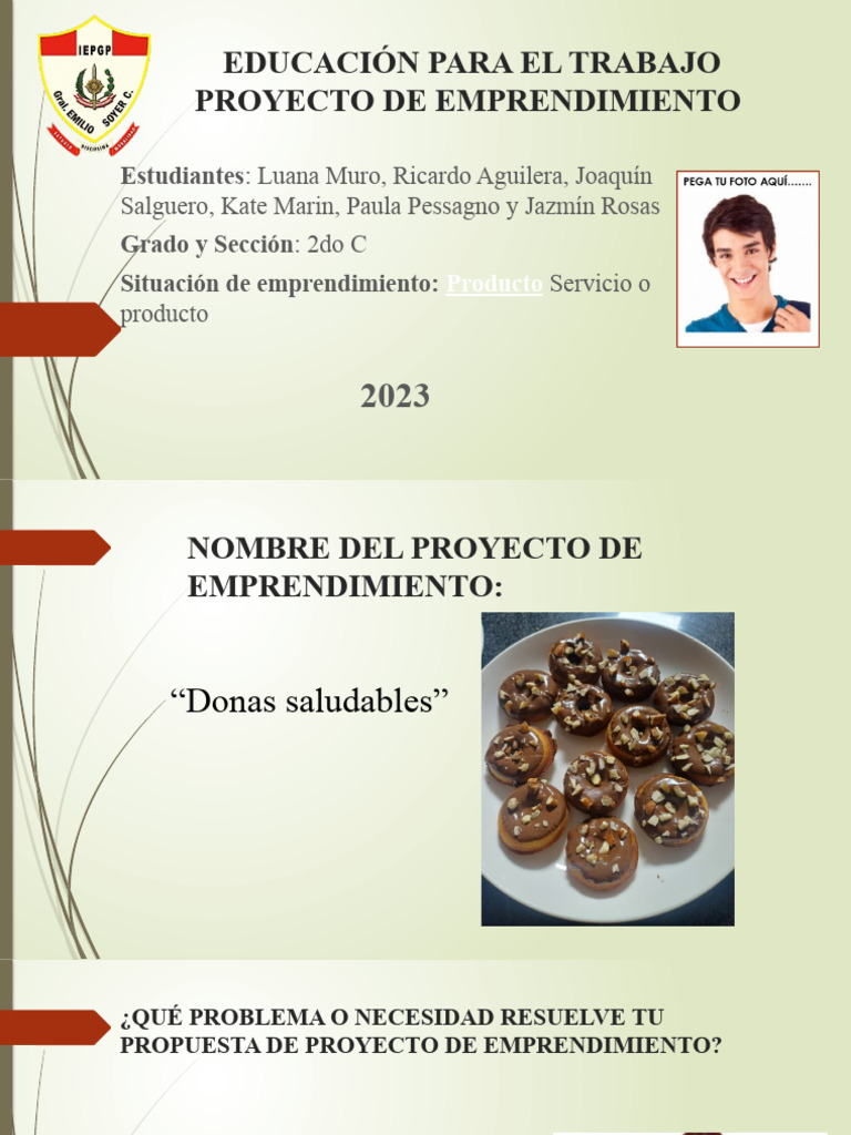 Proyecto de Emprendimiento 2023 DONAS SALUDABLES (1) | PDF | Alimentos | Comida y bebida