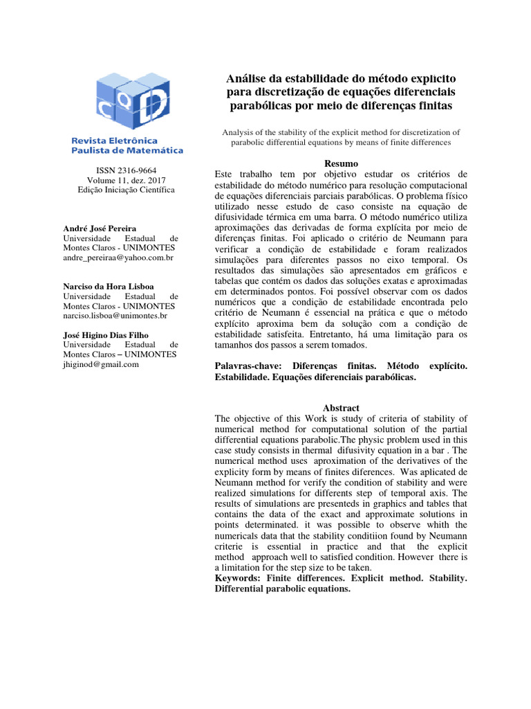 Analise Da Estabilidade Do Metodo Explicito para D | PDF | Métodos e Materiais de Ensino