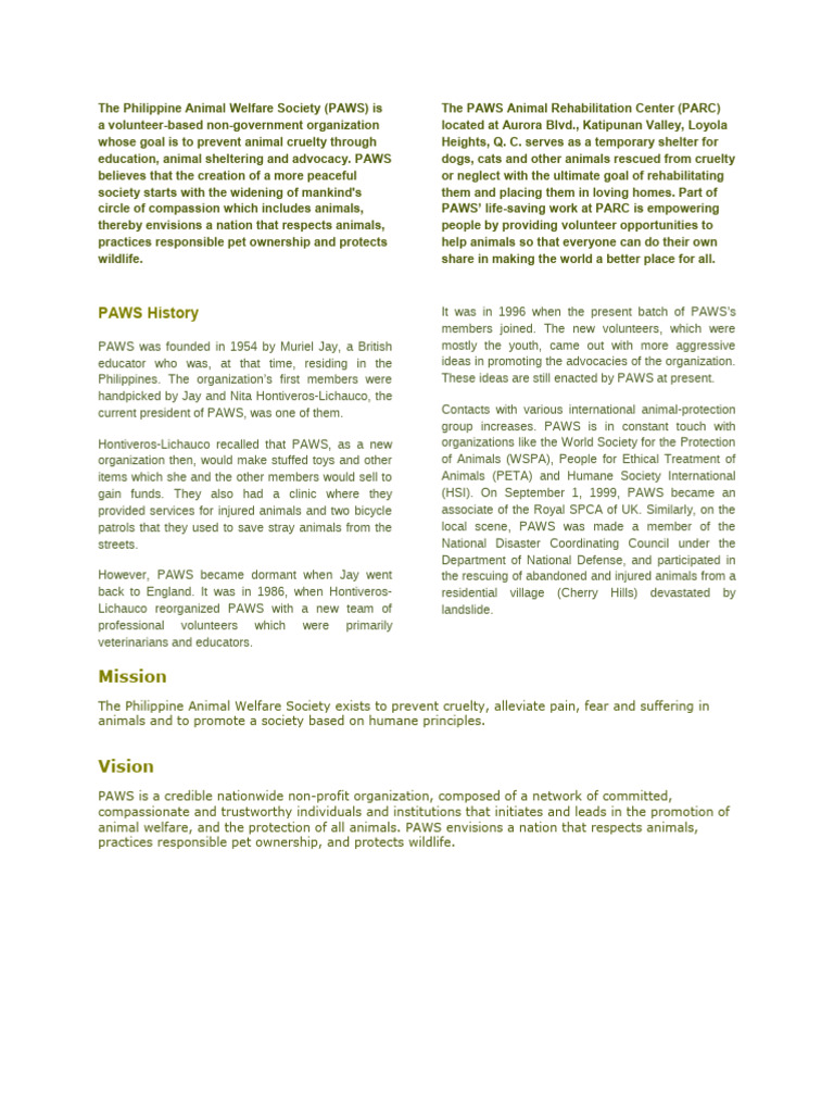 PAWS: Advocating Animal Welfare in PH | PDF | Bioethics | Animal Welfare