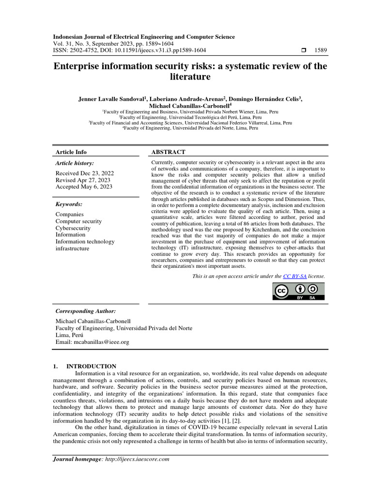 Enterprise Information Security Risks A Pdf Computers