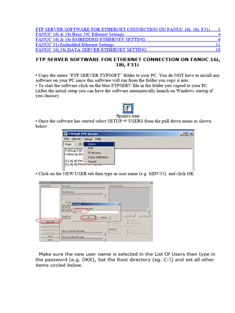 FTP SERVER SOFTWARE FOR ETHERNET CONNECTION ON FANUC 16i, 18i, F31i ...