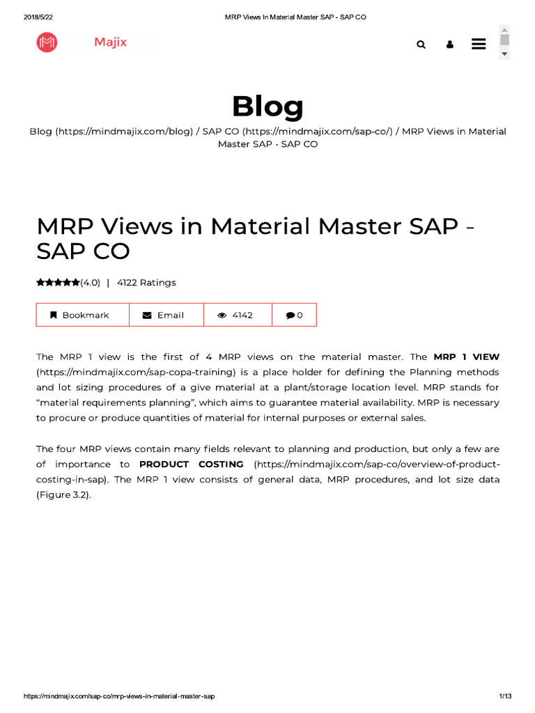 MRP Views in Material Master SAP - SAP CO | PDF