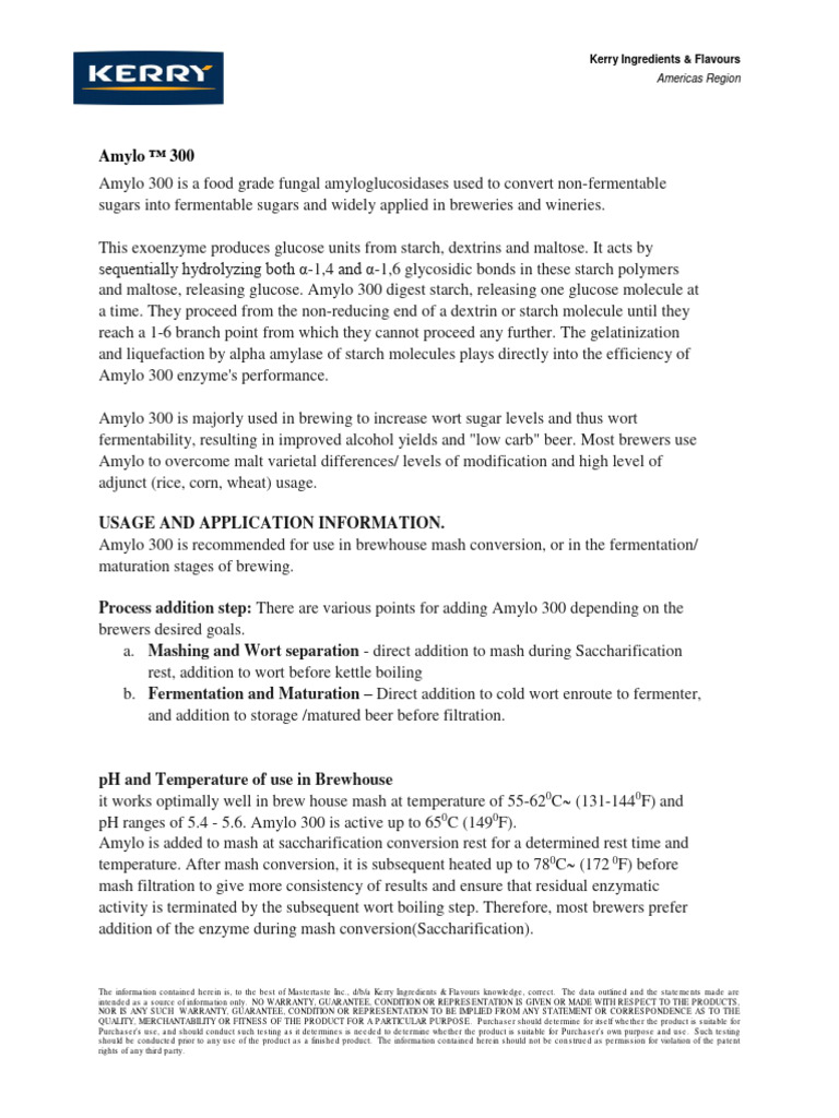 Amylo 300 Information | PDF | Brewing | Starch