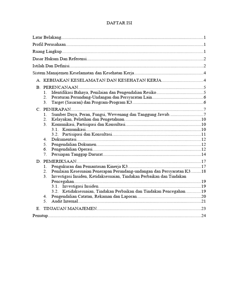 P P K3 001 Pedoman Manual Sistem Manajemen Keselamatan Kerja Pdf