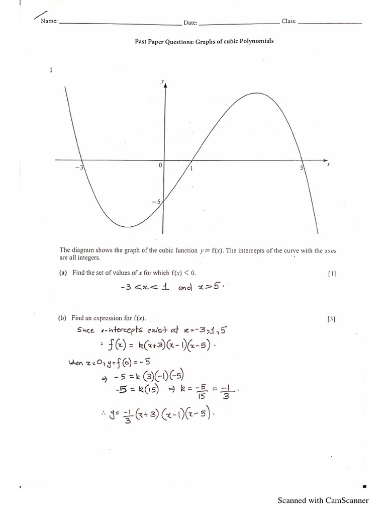 Graphs of Cubic Polynomials Solutions | PDF