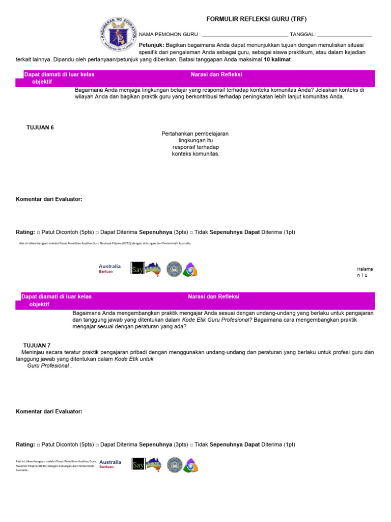 Formulir Refleksi Guru (TRF) | PDF