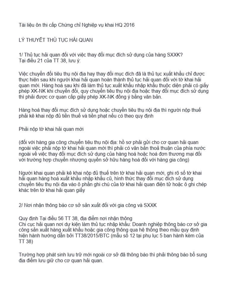 Ly Thuyet Thu Tuc Hai Quan | PDF