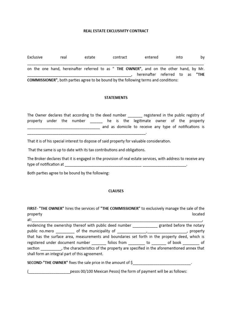 Real Estate Exclusivity Contract | PDF | Indemnity | Property