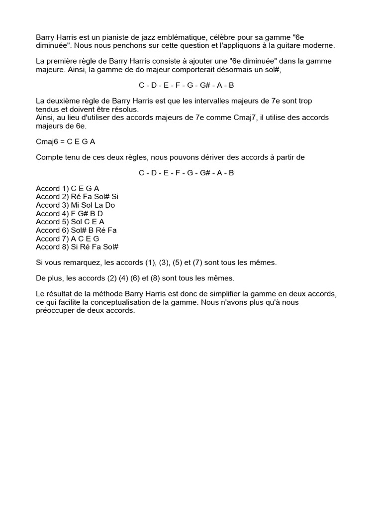Exercices de Barry Harris | PDF | Gamme musicale | Hauteur (musique)