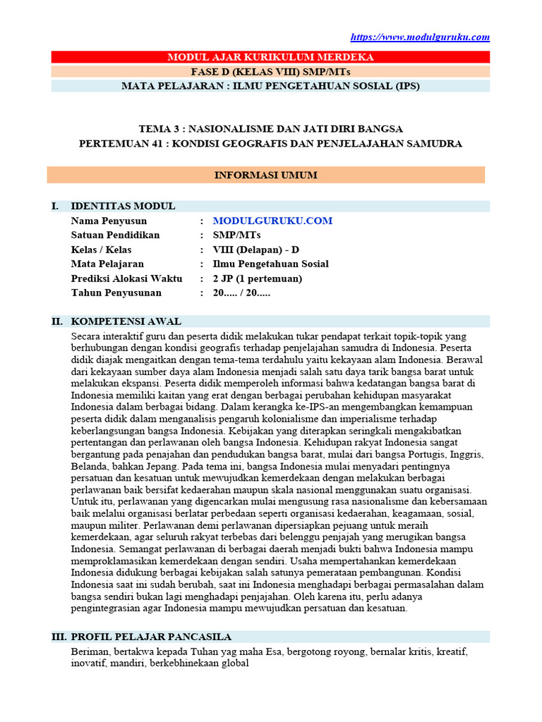 Modul Ajar IPS Kelas 8 SMP Fase D | PDF Modul Ajar IPS Kelas 8 SMP Fase D | PDF