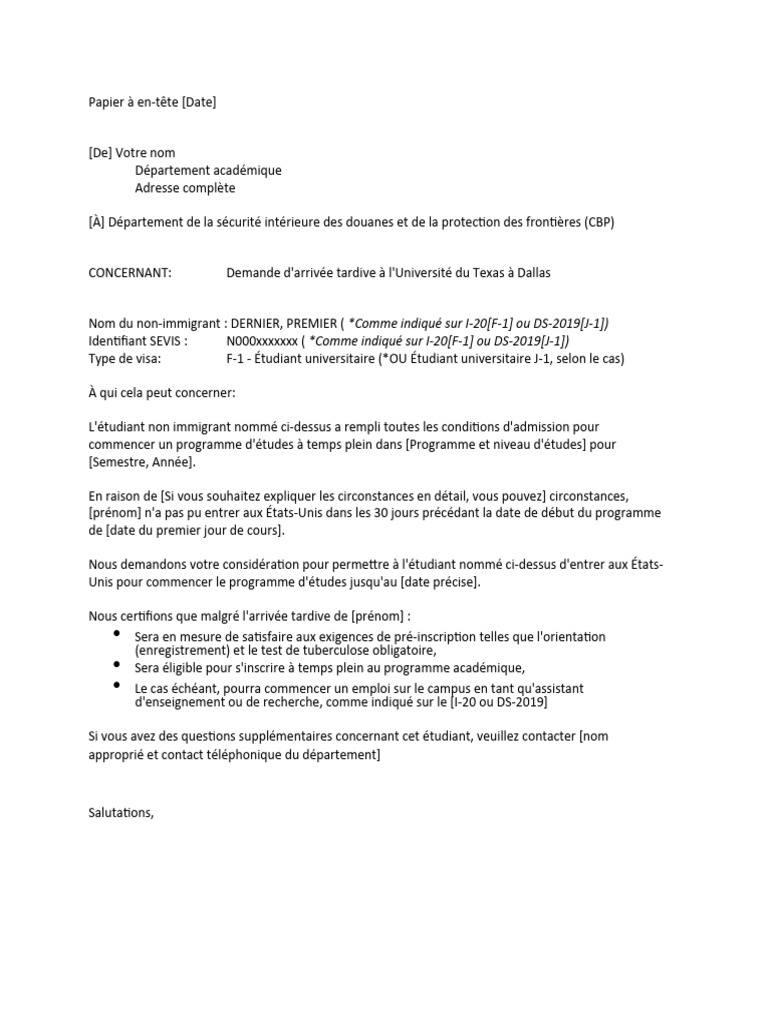 Late Arrival Letter - Sample Template PDF | PDF