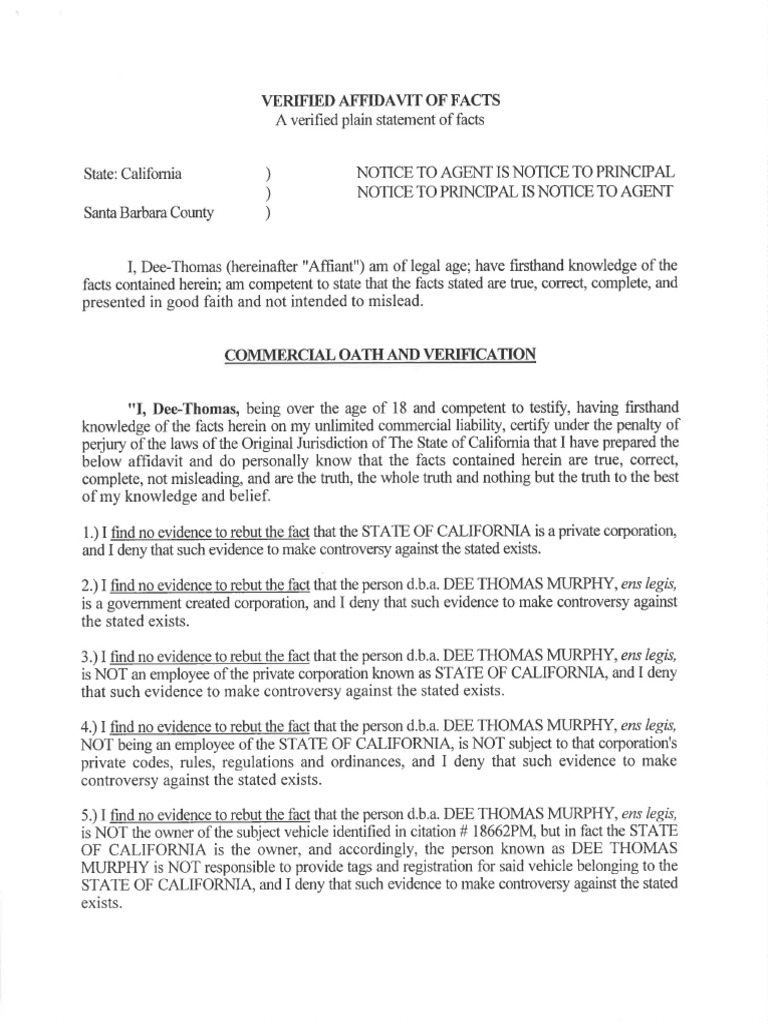 Verified Affidavit of Fact | PDF