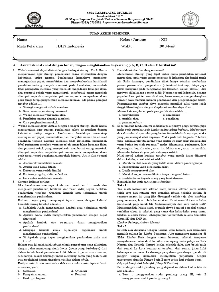 Soal US Bhs Indonesia Kelas XII 23 | PDF