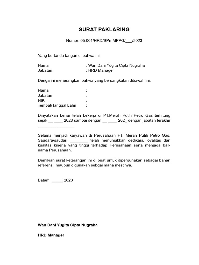 Surat Paklaring PT Merah Putih Petro Gas | PDF | Bisnis