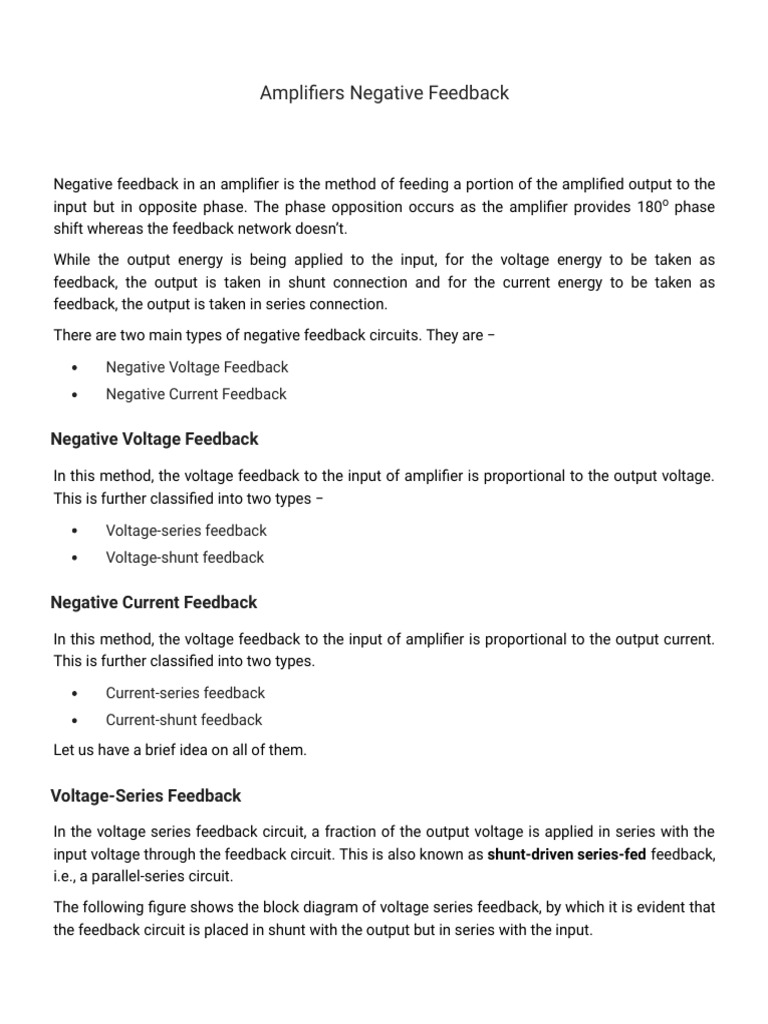 Amplifiers Negative Feedback | PDF | Amplifier | Feedback