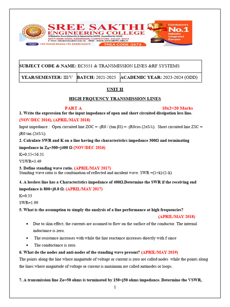 Ec3551 TLRF Unit-2 QB | PDF | Radio Technology | Electrical Circuits