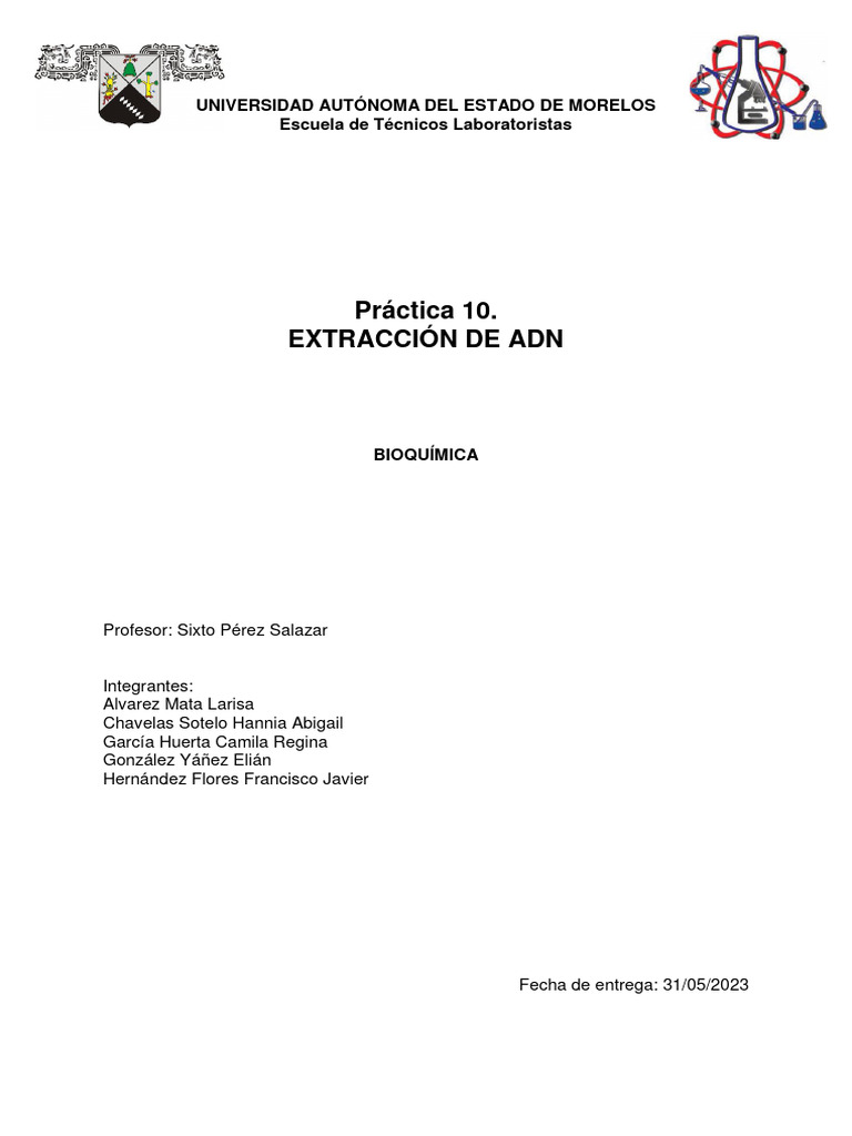 Práctica 10. Bioquímica. Extracción de ADN | PDF