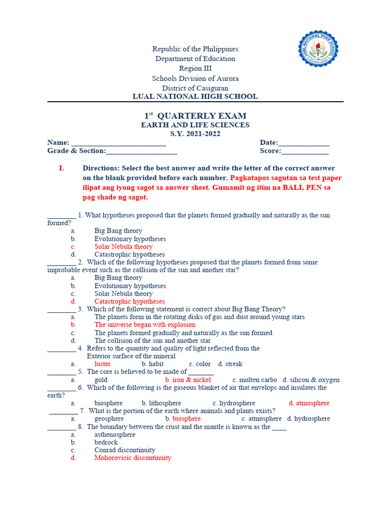 Earth and Life Science 1ST Grading | PDF | Evolution | Rock (Geology)