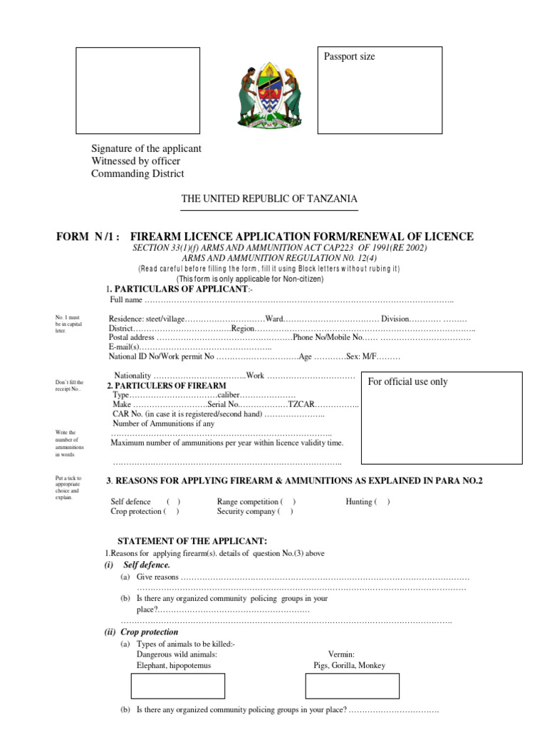 Firearm Licence Application Form and Renewal of Licence - 2 | PDF ...