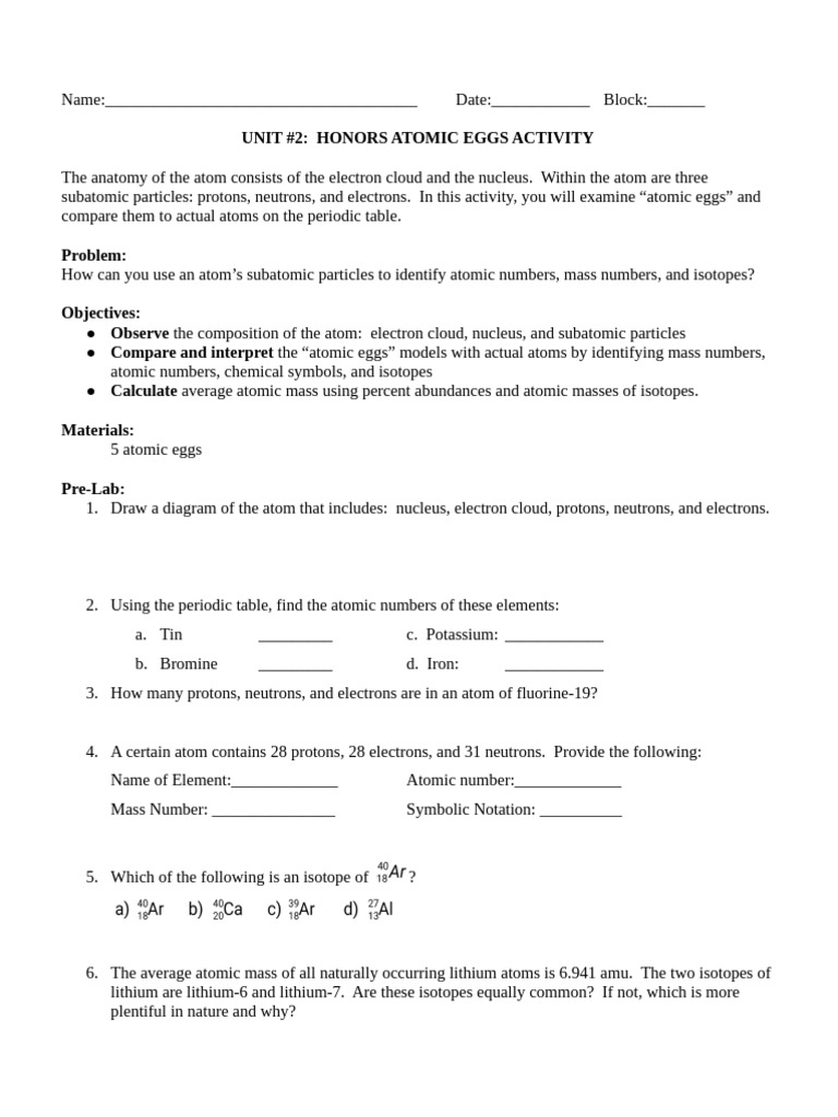 Atomic Eggs | PDF | Atoms | Isotope