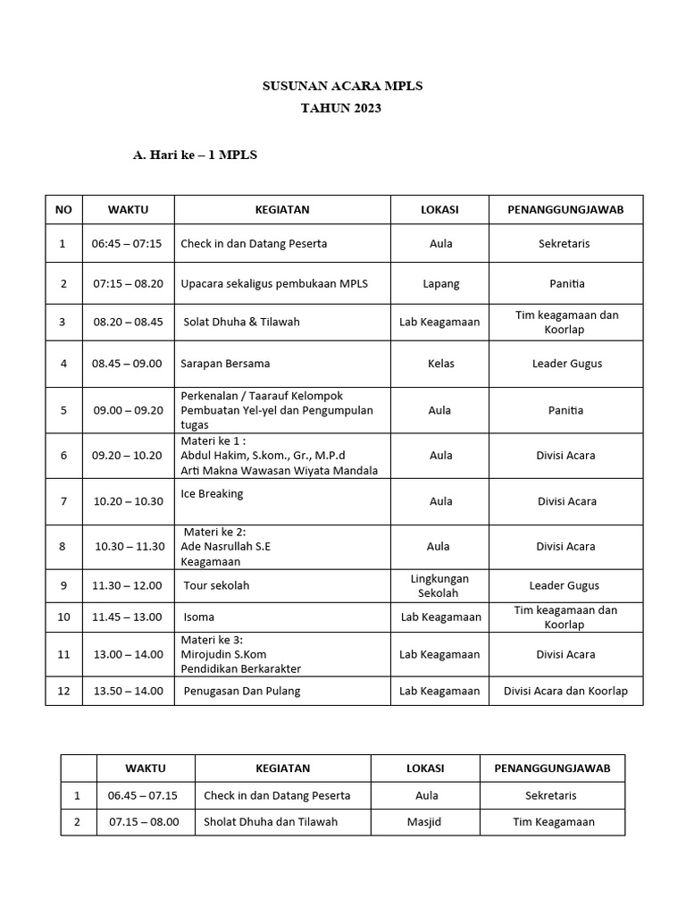 Susunan Acara MPLS 2023 | PDF