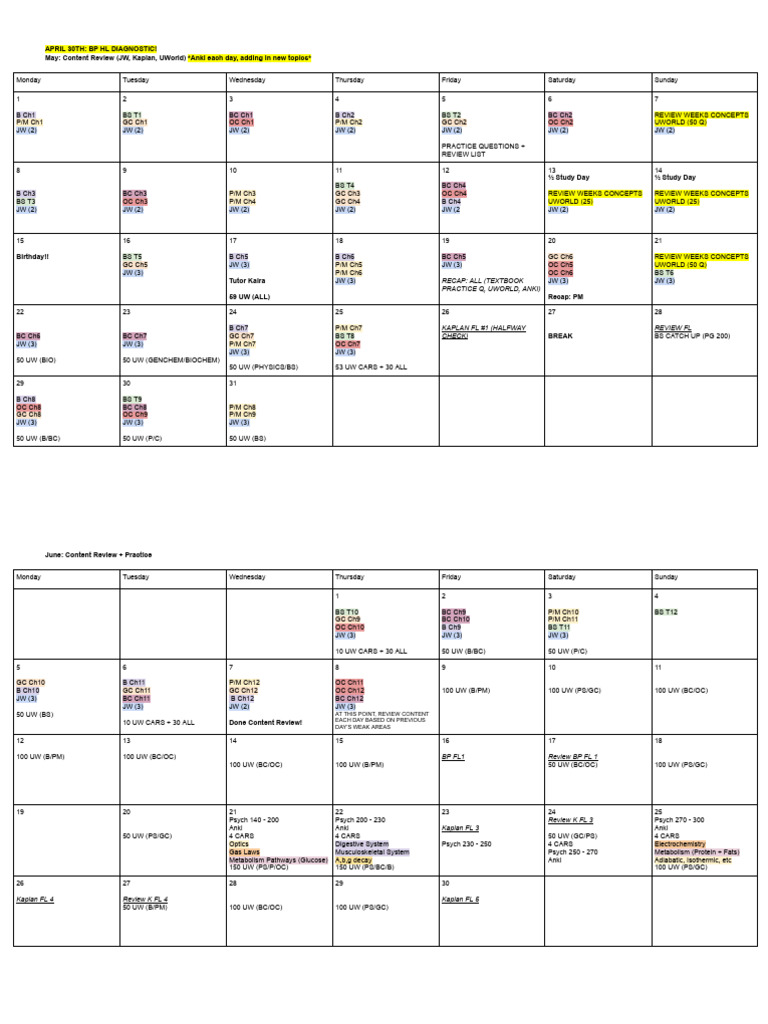 MCAT Study Schedule | PDF | Chemistry | Life Sciences