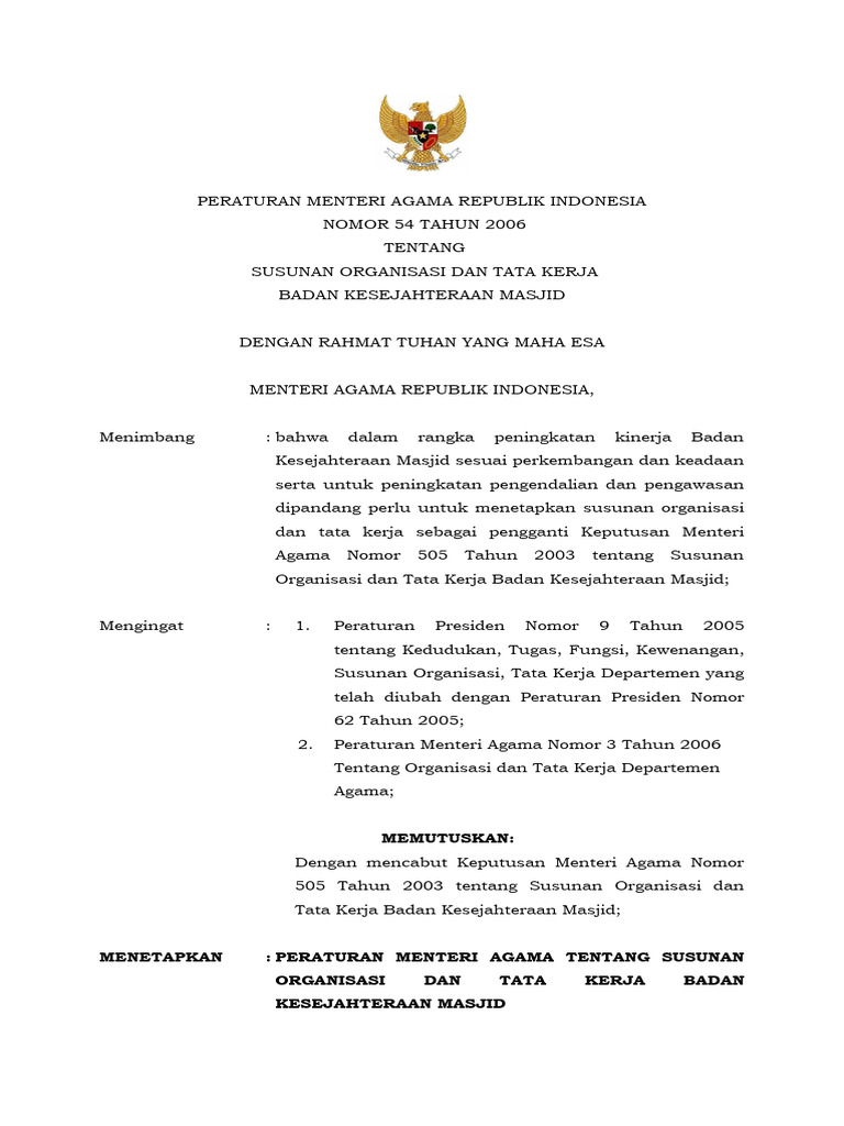 PMA No. 54 Tahun 2006 tentang BKM | PDF