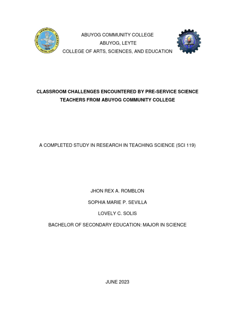 Classroom Challenges Encountered by Pre-Service Science Teachers From ... Classroom Challenges Encountered by Pre-Service Science Teachers From ...
