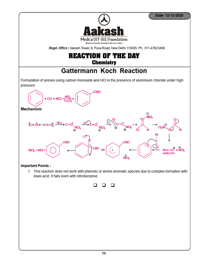 Gattermann Koch Reaction | PDF | Science & Mathematics