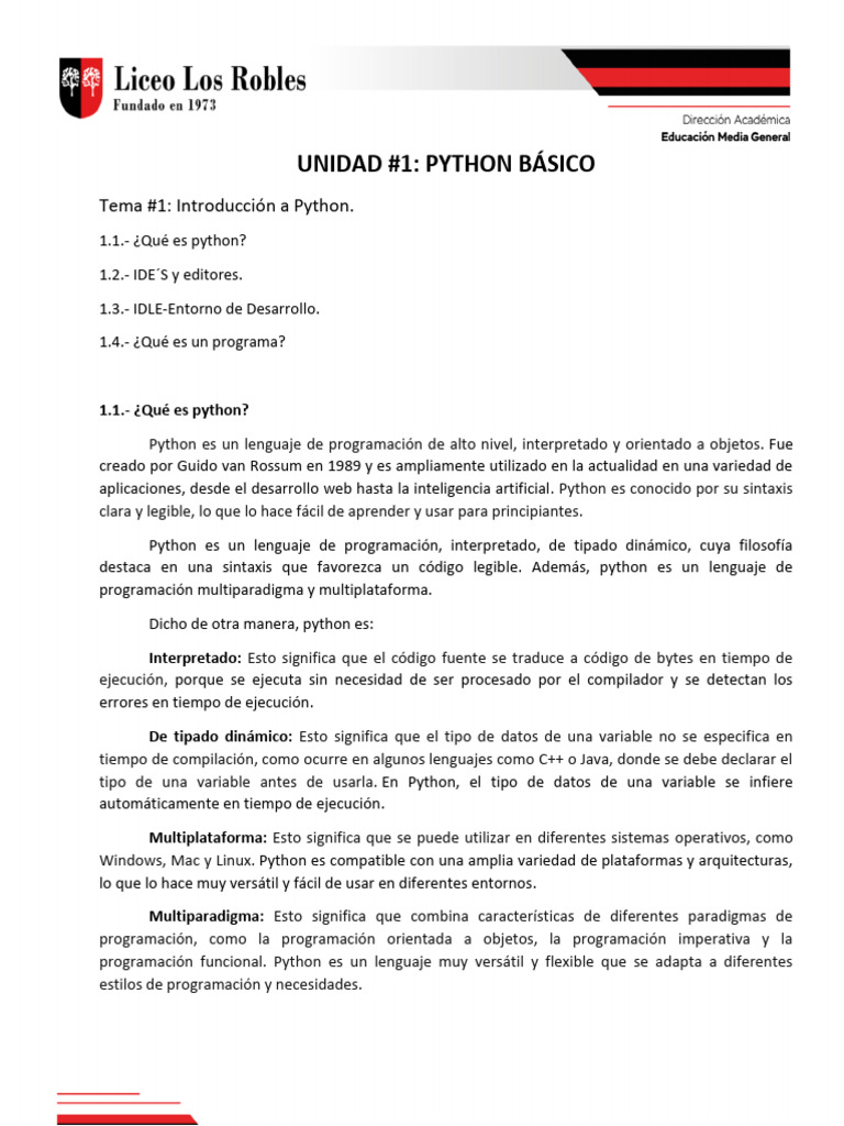 Tema #1. Introducción Al Python. | PDF | Lenguaje de programación ... Tema #1. Introducción Al Python. | PDF | Lenguaje de programación ...
