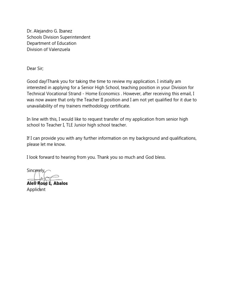 Request For Transfer From SHS To JHS Application | PDF