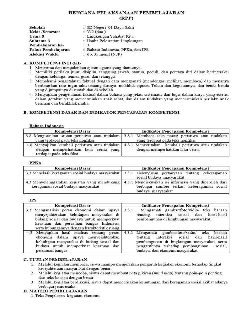 Rencana Pelaksanaan Pembelajaran (RPP) | PDF