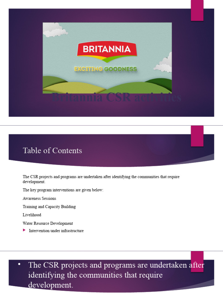 ppt csr activity Britannia | PDF | Corporate Social Responsibility | Malnutrition
