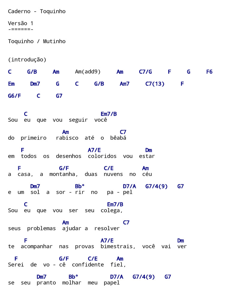 Cifras_-_Caderno_-_Toquinho | PDF