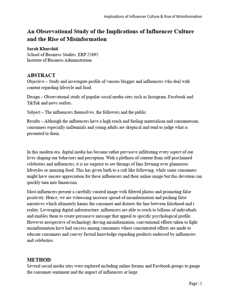 An Observational Study of The Implications of Influencer Culture and ...