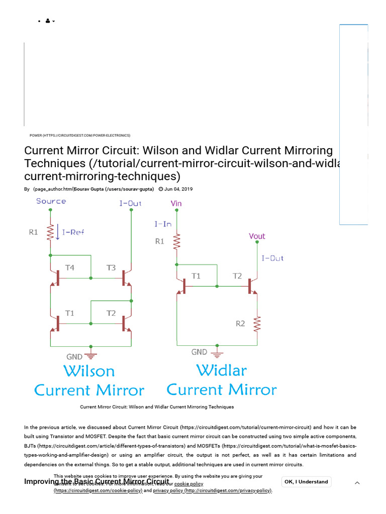 Current Mirror Circuit - Wilson and Widlar Current Mirroring Techniques | Download Free PDF ...