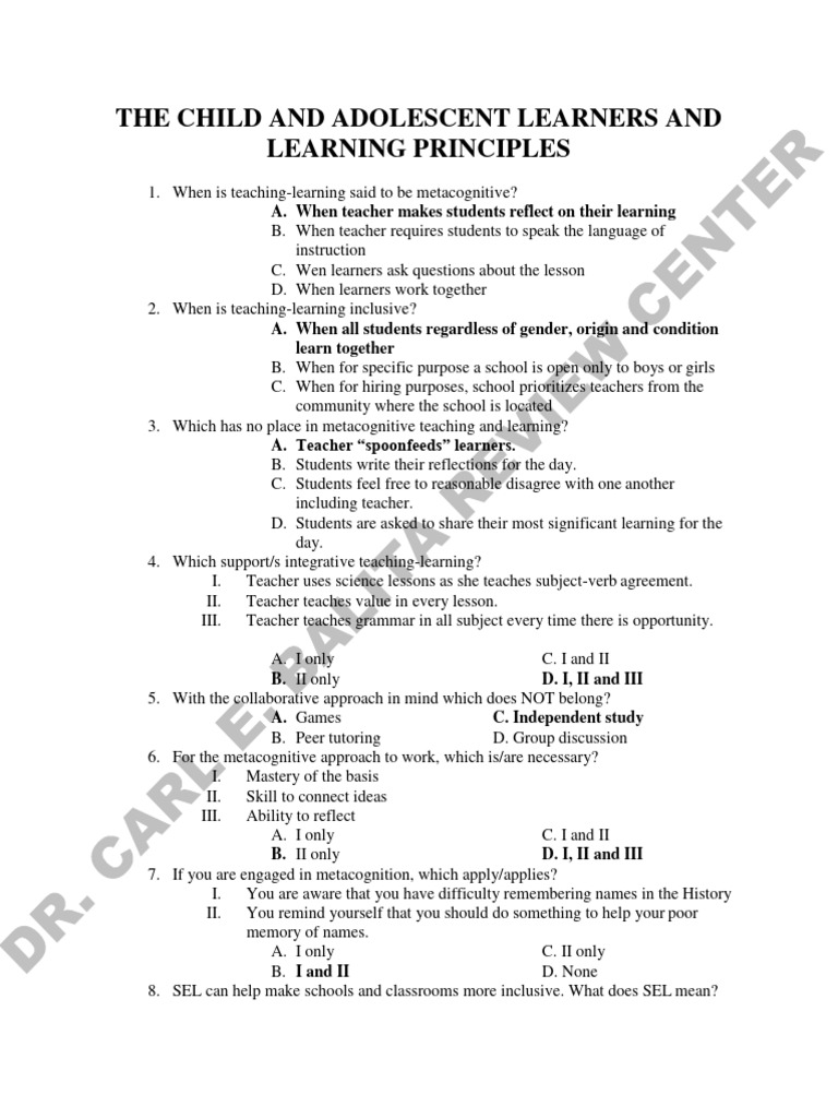 The Child and Adolescent Learners and Learning Principles | PDF ...