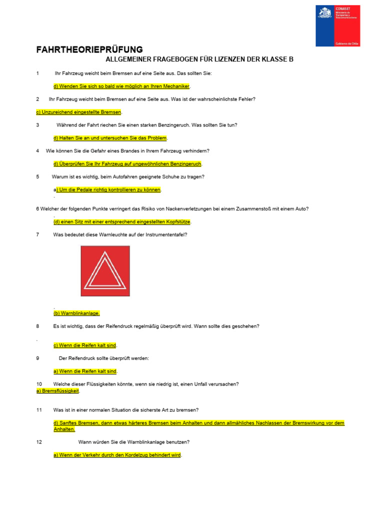 Fhrerschein Klasse B Alle Fragen Und Antworten Pdf