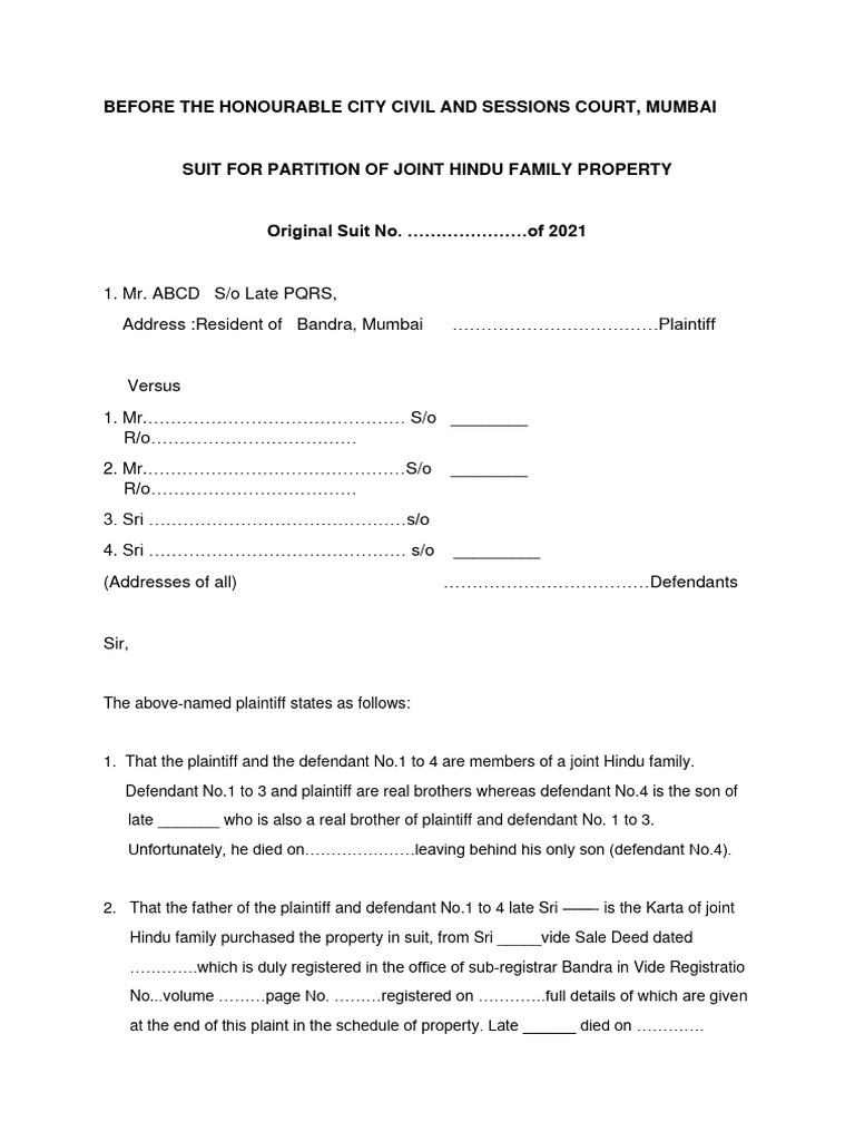 Format For Filing A Partion Suit (Sample) | PDF | Lawsuit | Public Law