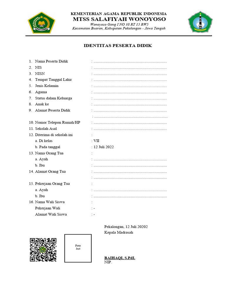 Blanko Identitas Rapot | PDF