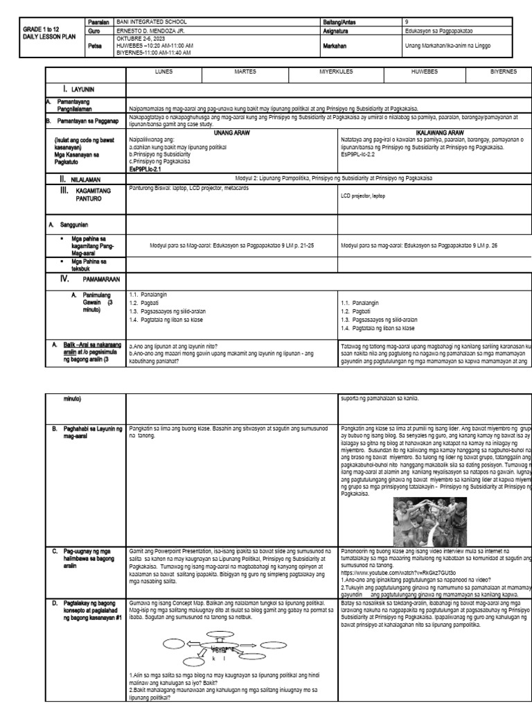 DLL Q1 Esp 9 Week 6 | PDF