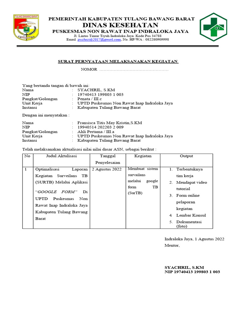 Surat Izin Mentor Dan Program-1 | PDF