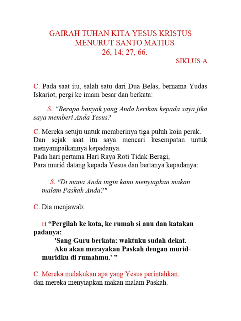 Gairah Menurut Santo Matius (Siklus A) | PDF | Agama & Spiritualitas