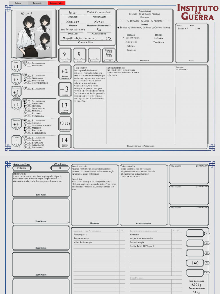 Ficha Do Instituto Da Guerra - Cedric GrimShadow | PDF | Sistema visual | Atletismo (esporte)