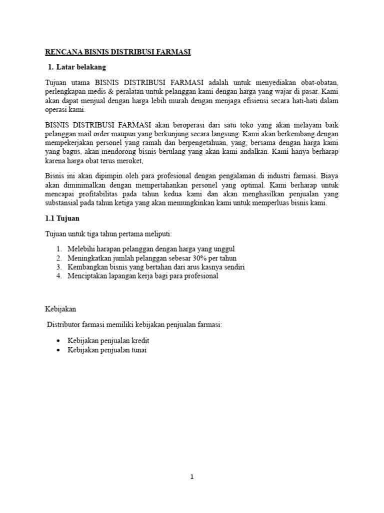 Rencana Usaha Distribusi Farmasi | PDF