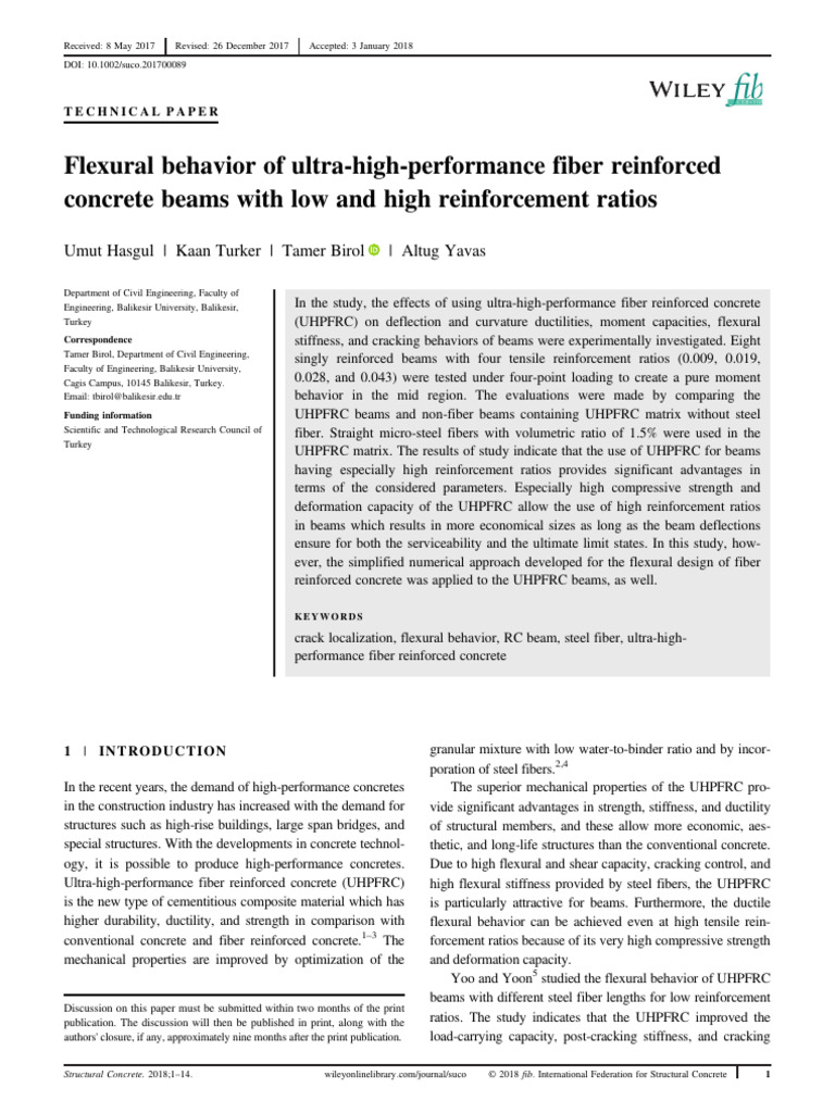 2018 Flexural Behavior Of Ultra High Performance Fiber Reinforced Pdf Strength Of