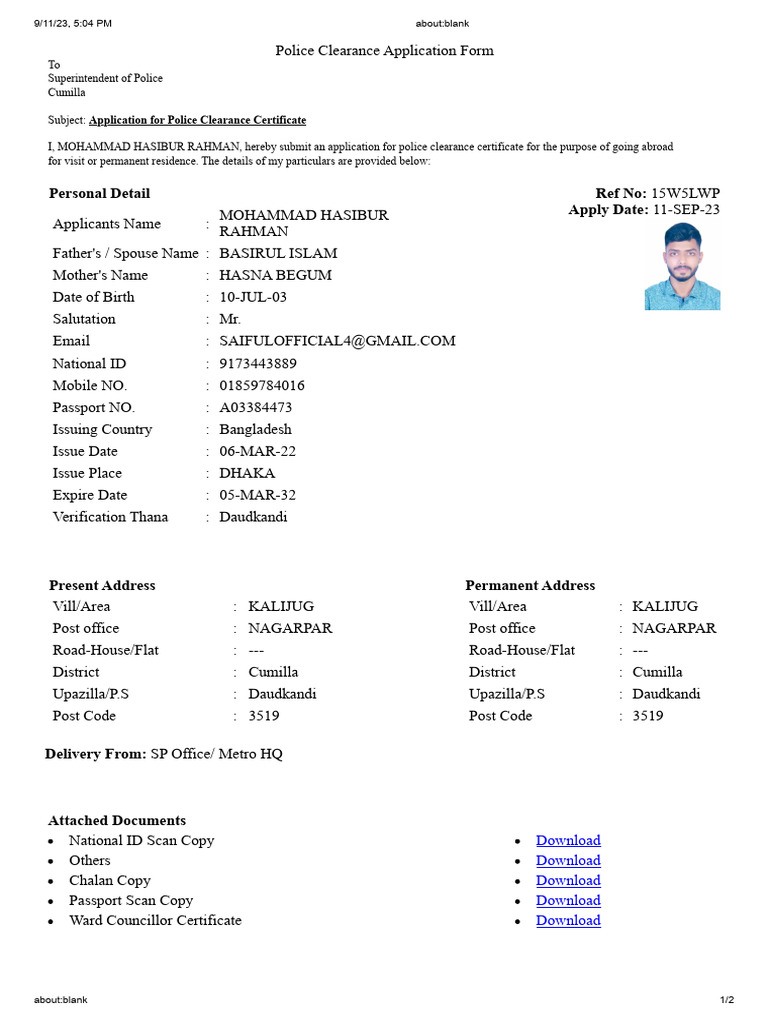 Police Clearance Certificate Application | PDF
